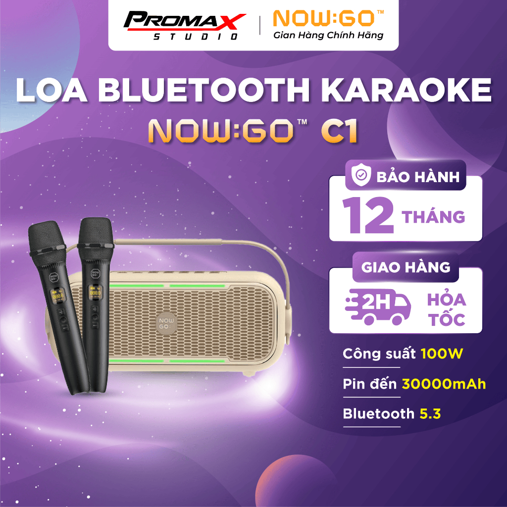 Loa Karaoke Bluetooth NowGo C1 100W (Bluetooth v5.3, 30H, Hỗ trợ 2 ...