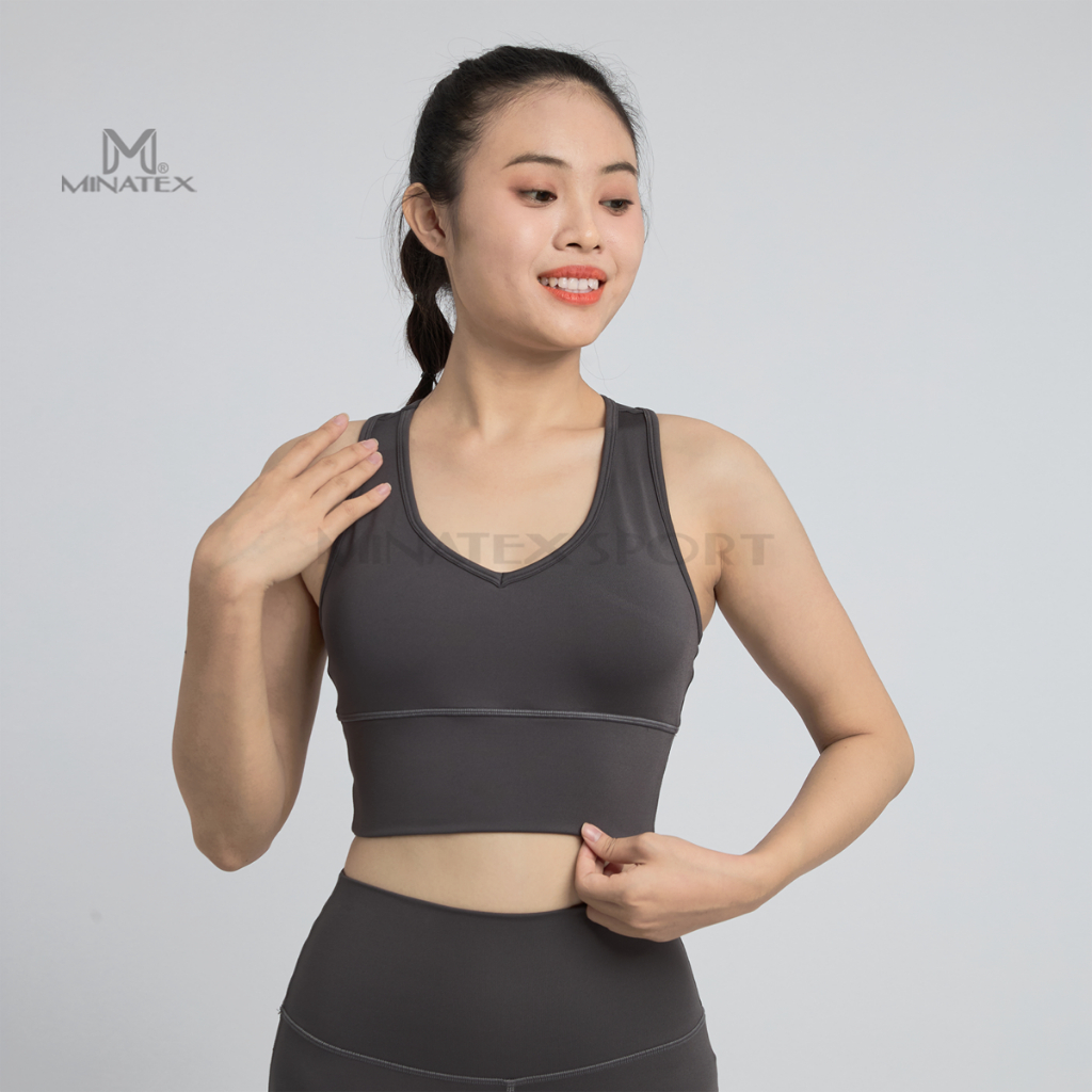 Áo bra thể thao nữ, áo bra tập gym yoga kèm mút ngực MINATEX, cổ tim bo ...