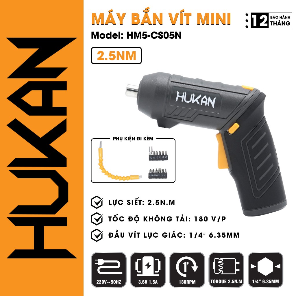 [CHÍNH HÃNG] MÁY BẮN VÍT MINI (VÍT GẬP) HUKAN HM5-CS05N Điện thế pin: 3 ...