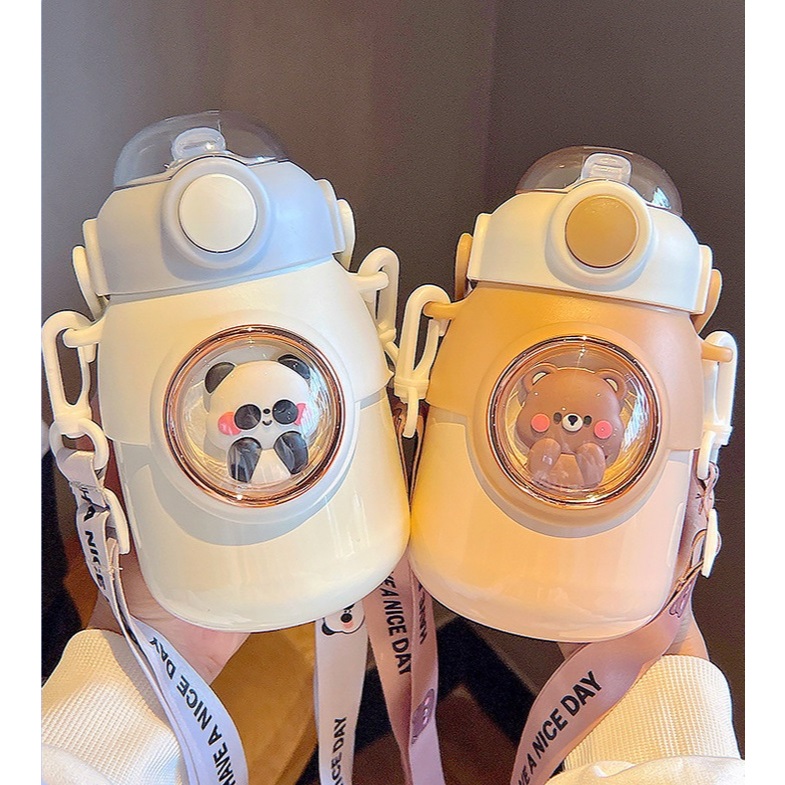 Bình nước giữ nhiệt trẻ em cho bé đi học INOX 316 700ml dễ thương có dây đeo tặng kèm sticker 2D ...