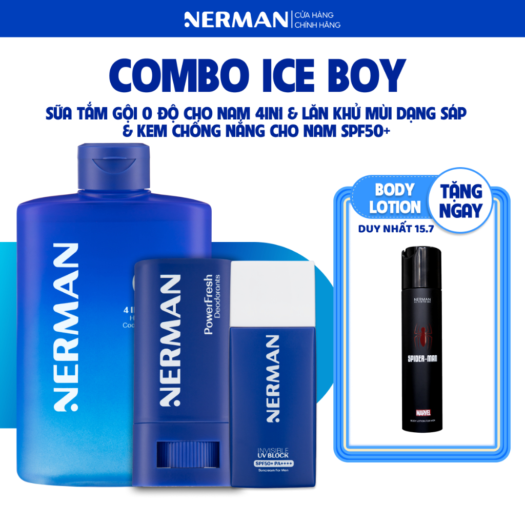 COMBO COOL BOY ICE BOY NERMAN - Sữa tắm gội 330ml & Lăn khử mùi 18g ...
