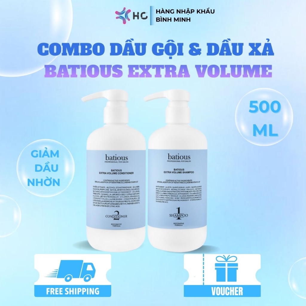 COMBO DẦU GỘI - DẦU XẢ BATIOUS Hydrating trắng giúp tóc mềm mượt chắc ...