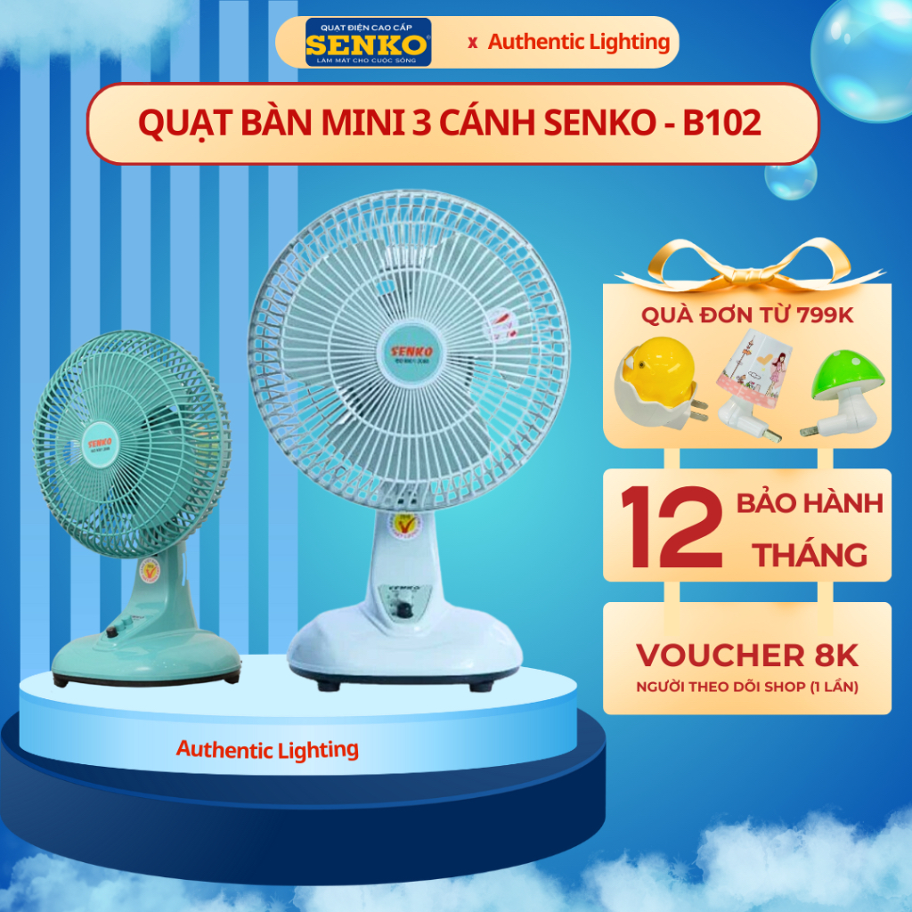 Quạt bàn mini 3 cánh Senko B102 - Nhỏ gọn, êm ái, gió mạnh, màu sắc xinh xắn, dùng cho ít người ...