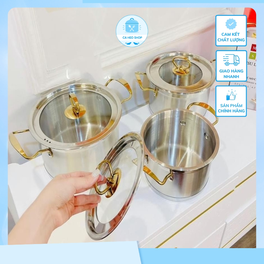 Bộ 3 nồi Misu Louis inox 304 cao cấp, bộ nồi Inox đáy 3 lớp nguyên khối ...