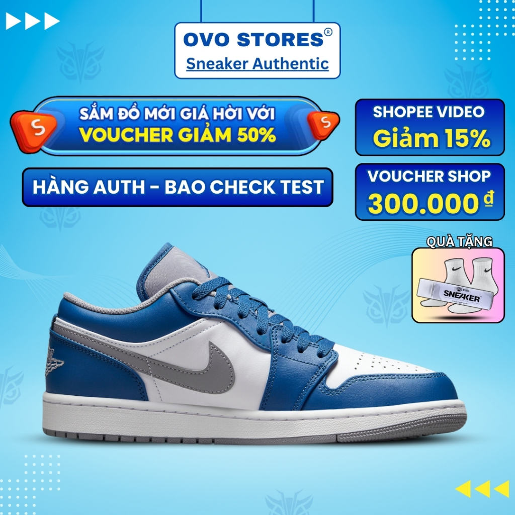 Giày Air Jordan 1 Low True Blue Cement 553558-412 chính hãng cho nam nữ ...
