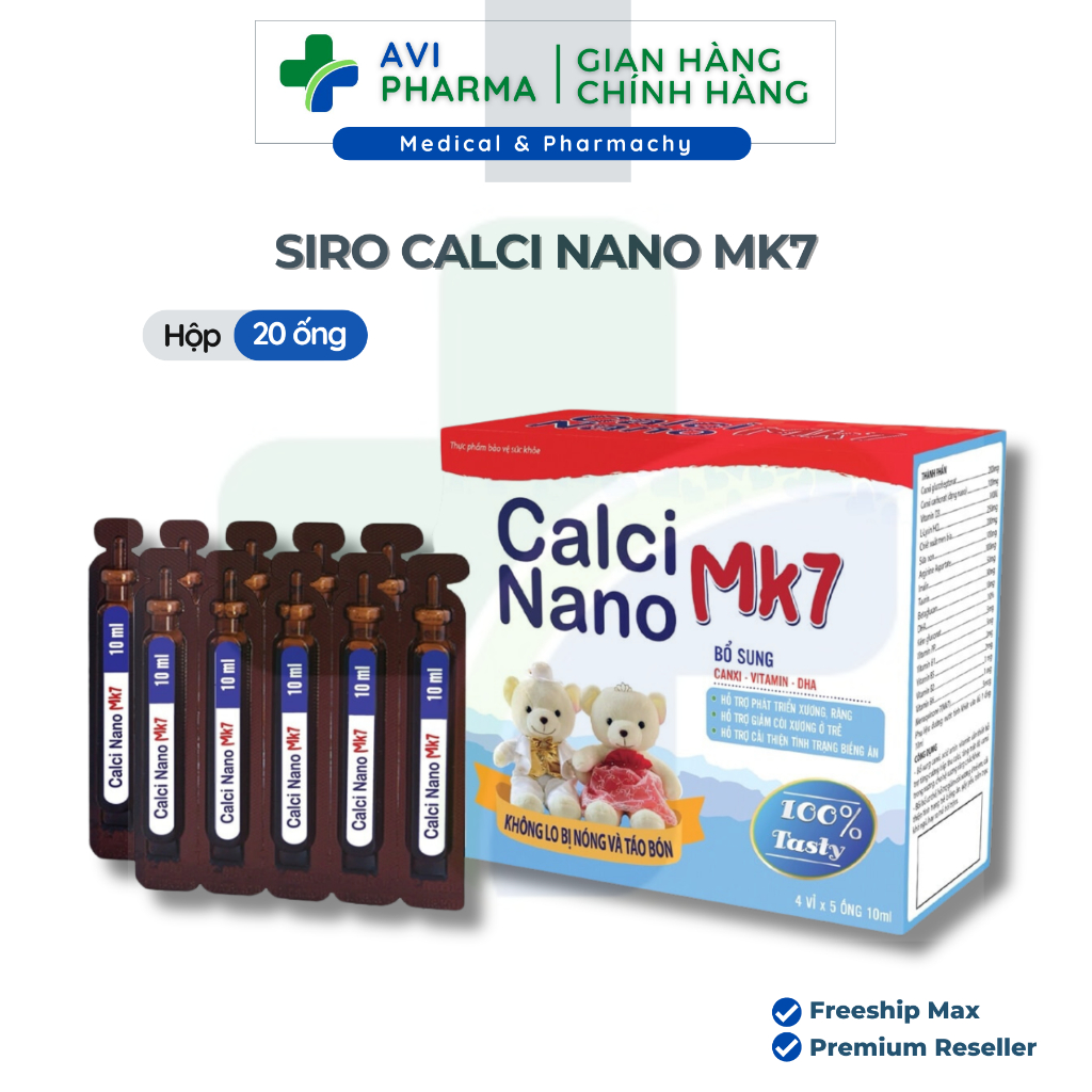 Siro Calci Nano MK7 Bổ Sung Canxi, Hỗ Trợ Giảm Còi Xương Ở Trẻ - Hộp 20 Ống | Shopee Việt Nam
