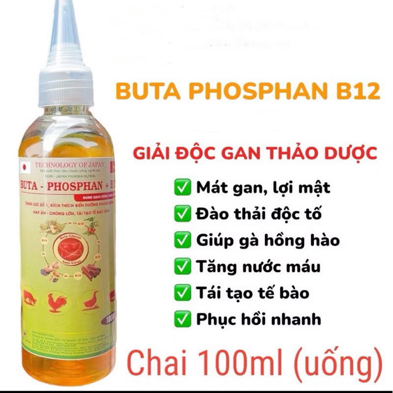 Buta phosphan b12 Giải Độc Gan gà đá (1OOmI) cung cấp dinh dưỡng vitamin và khoáng và sorbitol ...