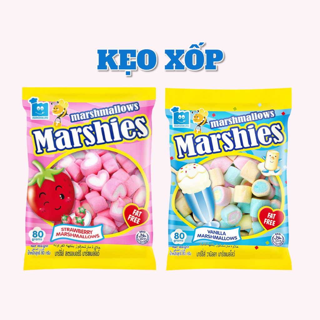 Kẹo bông xốp Marshies hương Strawberry/ Vanilla/ Socola gói 40g ...