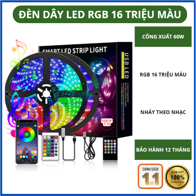 Đèn dây LED RGB 16 triệu màu bọc silicon tự dán điều khiển bằng app ...