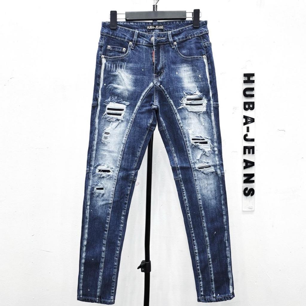 Quần jean nam HUBA-JEANS (có BIGSIZE) dài 2 đáy rách PHOM ÔM ỐNG CÔN ...