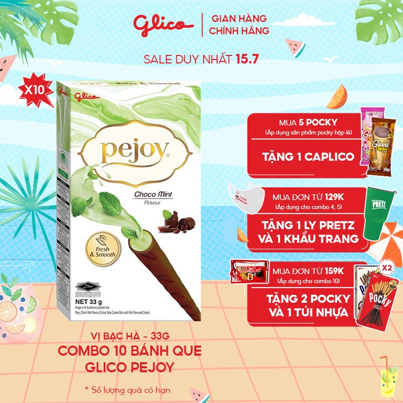 Combo 10 hộp Bánh que nhân kem Glico Pejoy vị Choco Mint 33gr | Shopee Việt Nam