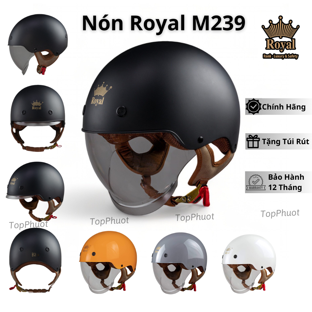 Mũ Bảo Hiểm Nửa Đầu Kính Âm Royal M239 Trơn, Nón Bảo Hiểm 1/2 Royal ...