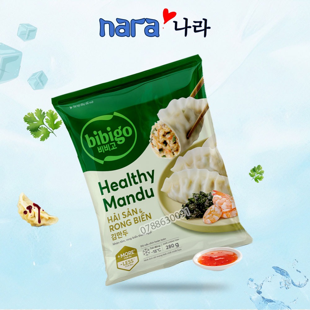 Bánh xếp Healthy Mandu Hàn Quốc Bibigo – nhân Hải Sản & Rong Biển 280g ...