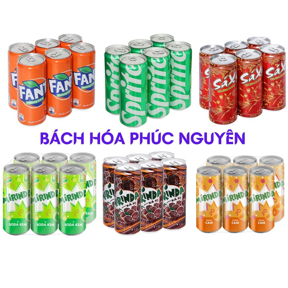 Lốc 6 Lon Sprite, Fanta Cam, Mirinda Cam, Soda Kem, Xá Xị, Chương Dương ...
