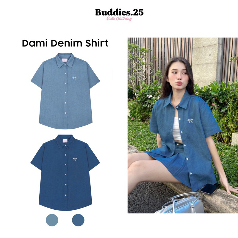 Áo sơmi jean Dami thêu nơ Buddies.25 | Shopee Việt Nam