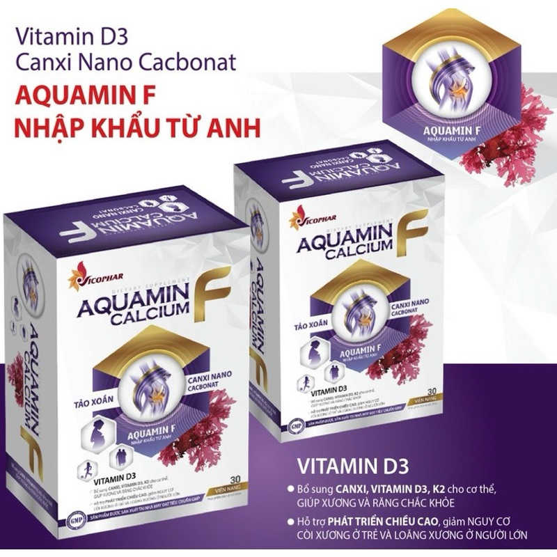 Viên uống CALCIUM AQUAMIN F, bổ sung canxi và vitamin D3 hỗ trợ còi xương ở trẻ em, loãng xương ...