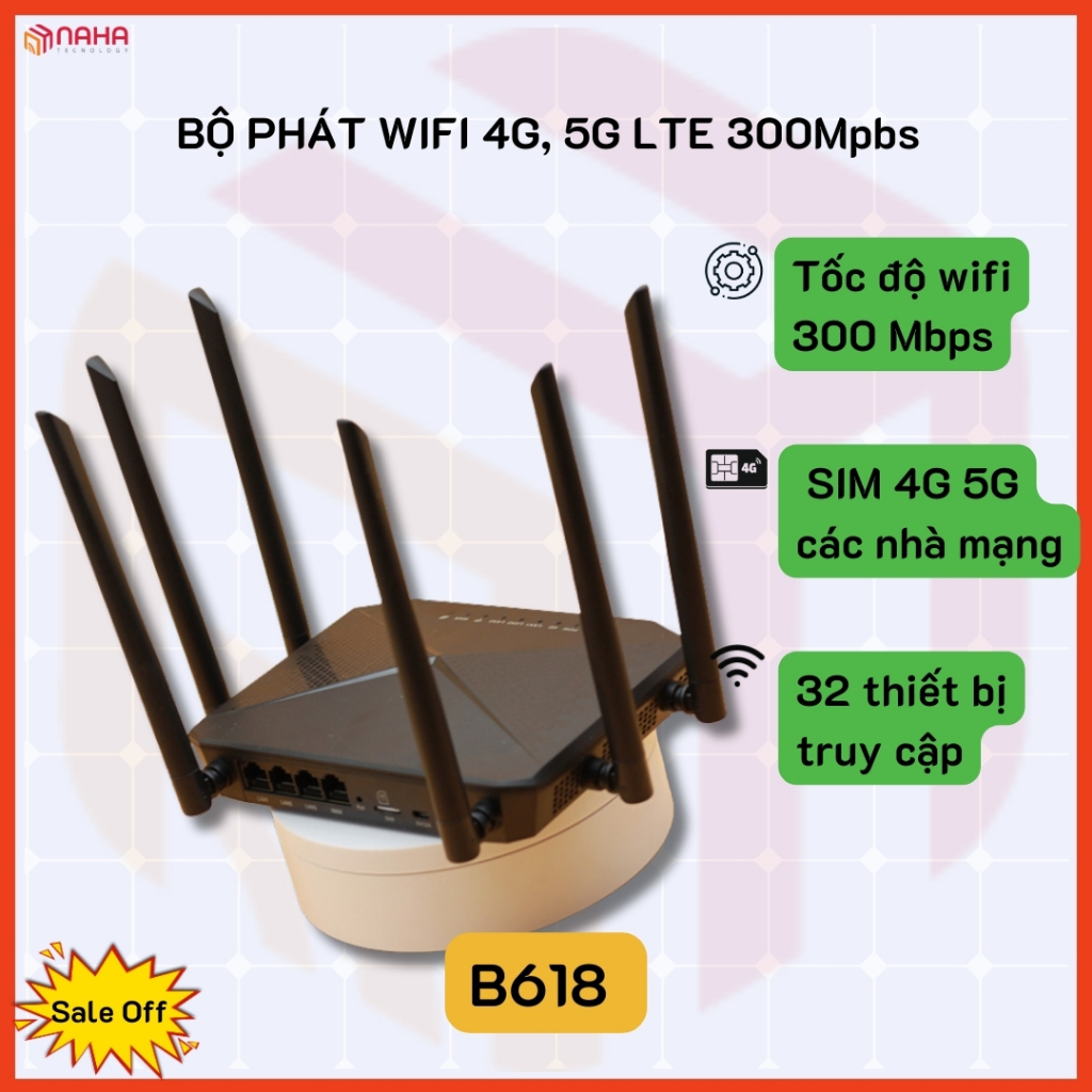 Bộ Phát Wifi Không Dây Lắp Sim 4G 5G B618 6 Râu Tốc Độ 300Mb, Nguồn ...