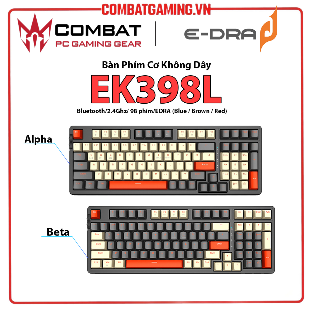 Bàn Phím Cơ Không Dây E-DRA EK398L Beta Alpha White Gray Hàng Chính ...