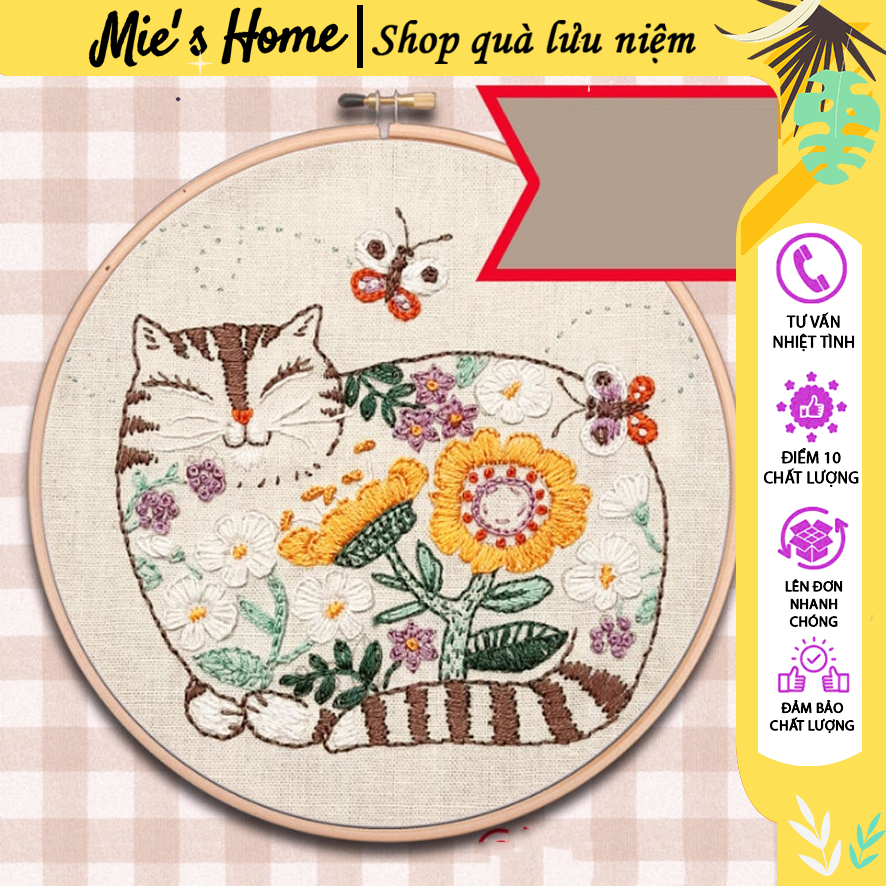 Dạy thêu miễn phí - DIY Bộ Dụng Cụ Thêu Tay / Tập thêu cơ bản CHÚ MÈO ...