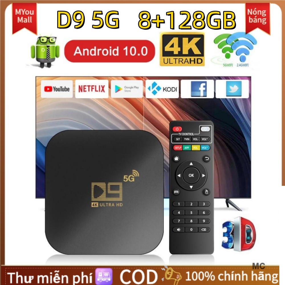 Đầu tv box D9 5G Android 10.0 5G / 2.4Gwifi 8GB + 128gb S905L ChấT ...