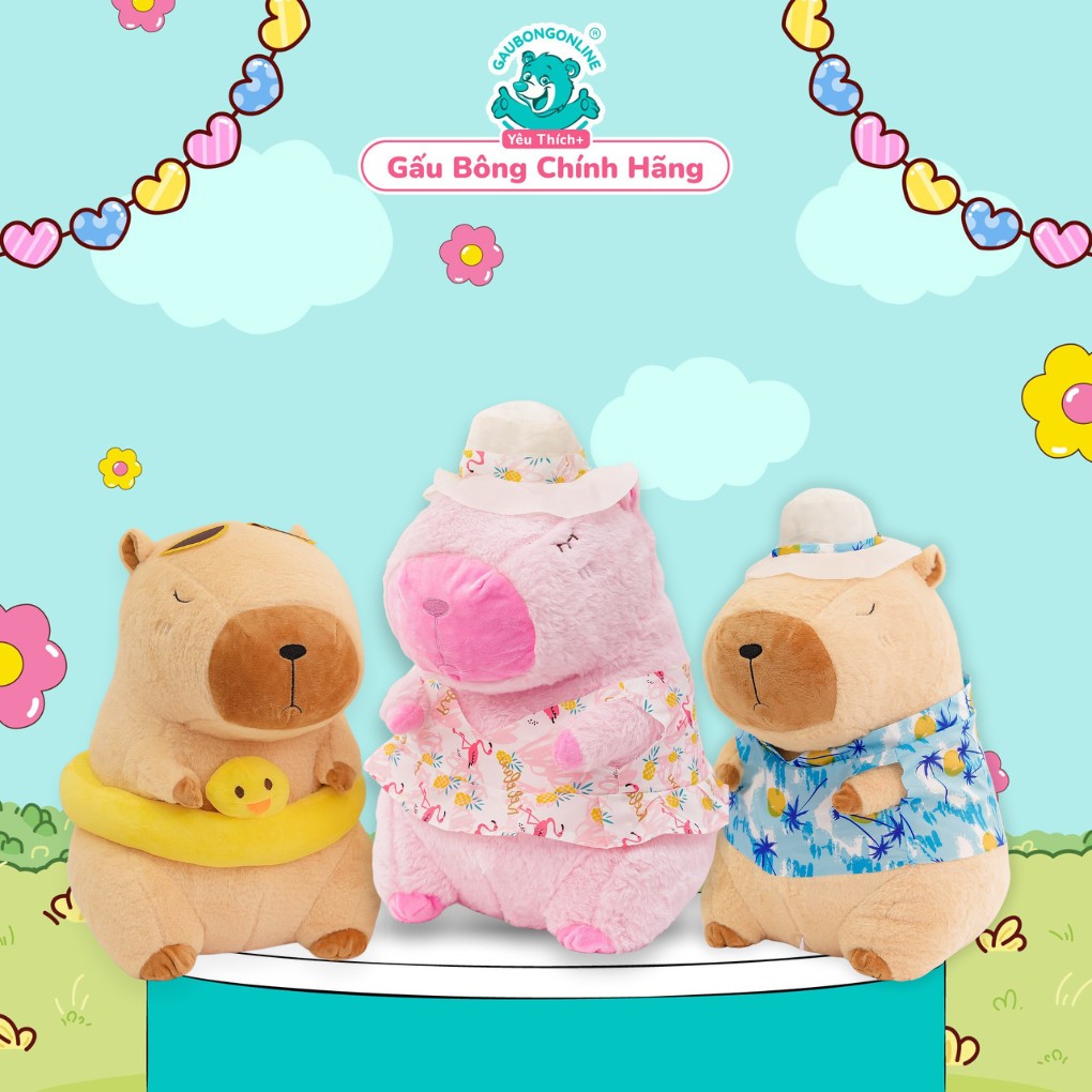 Gấu bông capybara Gấu Bông Online thú nhồi bông chuột capybara đeo phao mặc áo hawaii đi biển ...