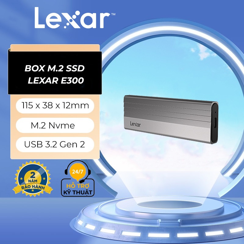 Box SSD Lexar E300 M.2 Nvme Enclosure hỗ trợ USB 3.2 Gen 2, Tốc độ cao 10Gbps, Bảo hành chính ...