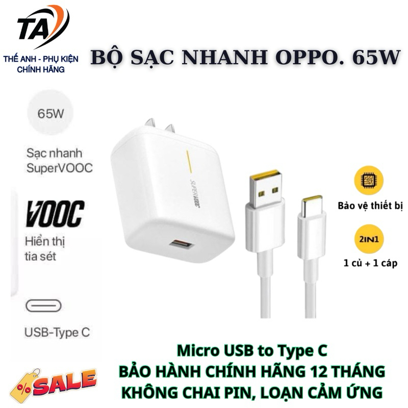 Bộ sạc Supper. Vooc. Oppo. 65w hỗ trợ sạc nhanh không nóng máy,bộ củ ...