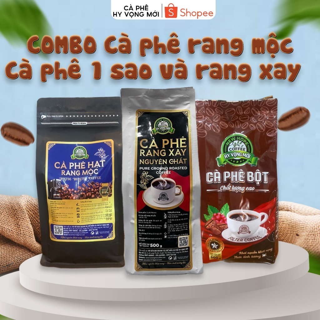 COMBO Cà phê hạt Robusta rang mộc + Cà phê bột rang xay Robusta honey ...