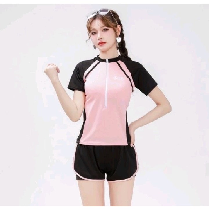 Bikini đồ bơi 2 mảnh kín đáo áo ngắn tay có khóa kéo quần 2 lớp phong cách Hàn quốc chất thun ...