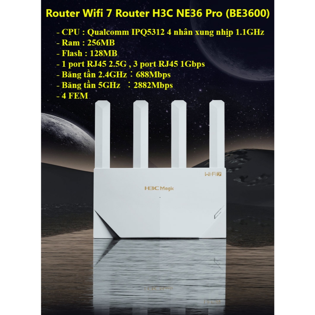 Bộ phát Wifi 7 Router H3C NE36 Pro (BE3600) - hỗ trợ MESH - Bảo hành ...
