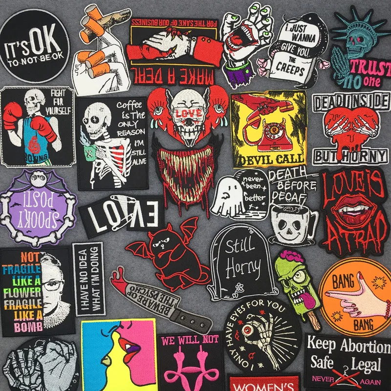Sticker ủi nhiệt thêu logo ma kinh dị Punk Skull - Miếng dán trang trí ...