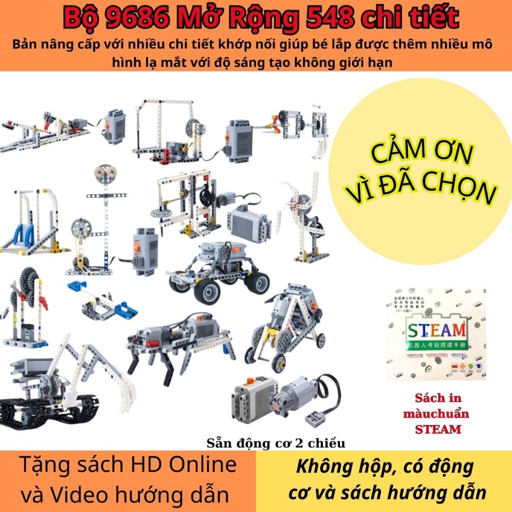 Đồ chơi lắp ráp kĩ sư cơ khí 9686 NÂNG CẤP 610PCS Có sách In màu dòng education technic có bảo ...