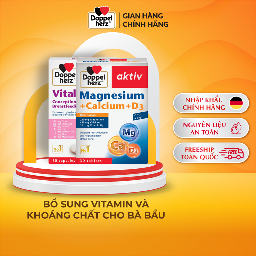 Bộ đôi dưỡng thai bổ sung canxi, Vitamin tổng hợp, DHA cho mẹ bầu Doppelherz Vital Pregna + Mg ...