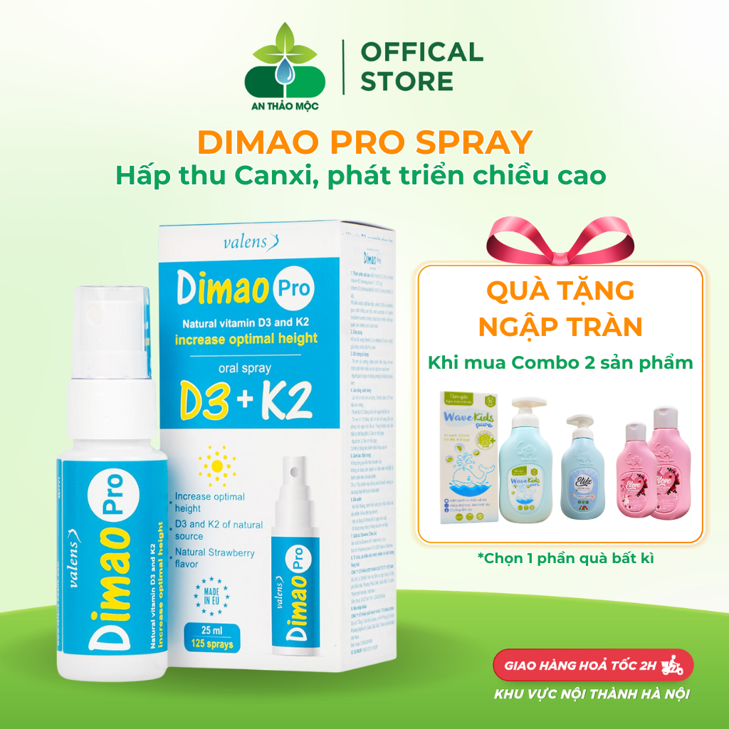 Dimao Pro Vitamin d3k2 dạng xịt phân liều giúp hấp thu canxi phát triển ...