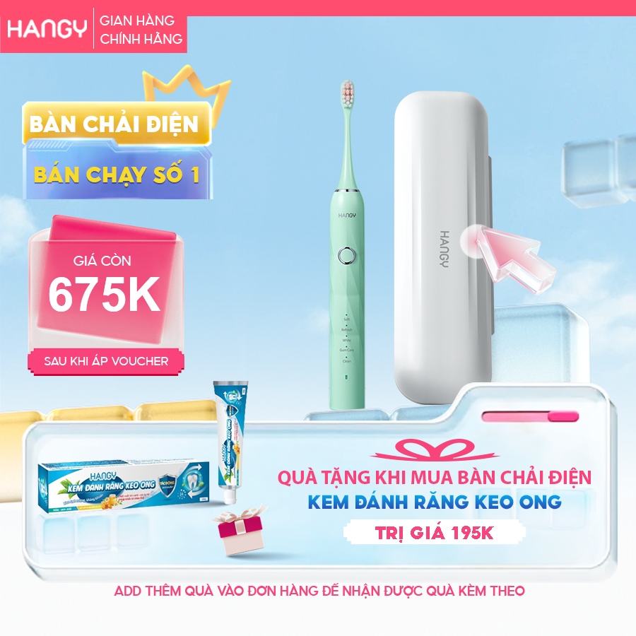 Bàn chải điện HANGY HY23 Pro Nâng Cấp siêu sóng âm làm trắng răng. Bảo ...