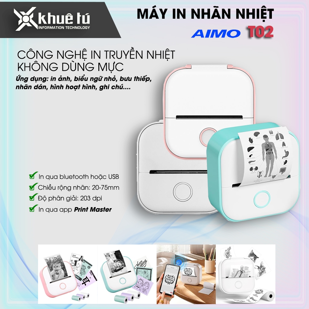 Máy In Nhiệt Nhỏ Gọn, Dễ Thương Aimo T02 - In hình ảnh, ghi chú học tập ...