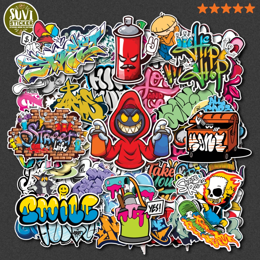 50 Sticker Graffiti chống nước sticker dán mũ bảo hiểm, laptop, điện ...