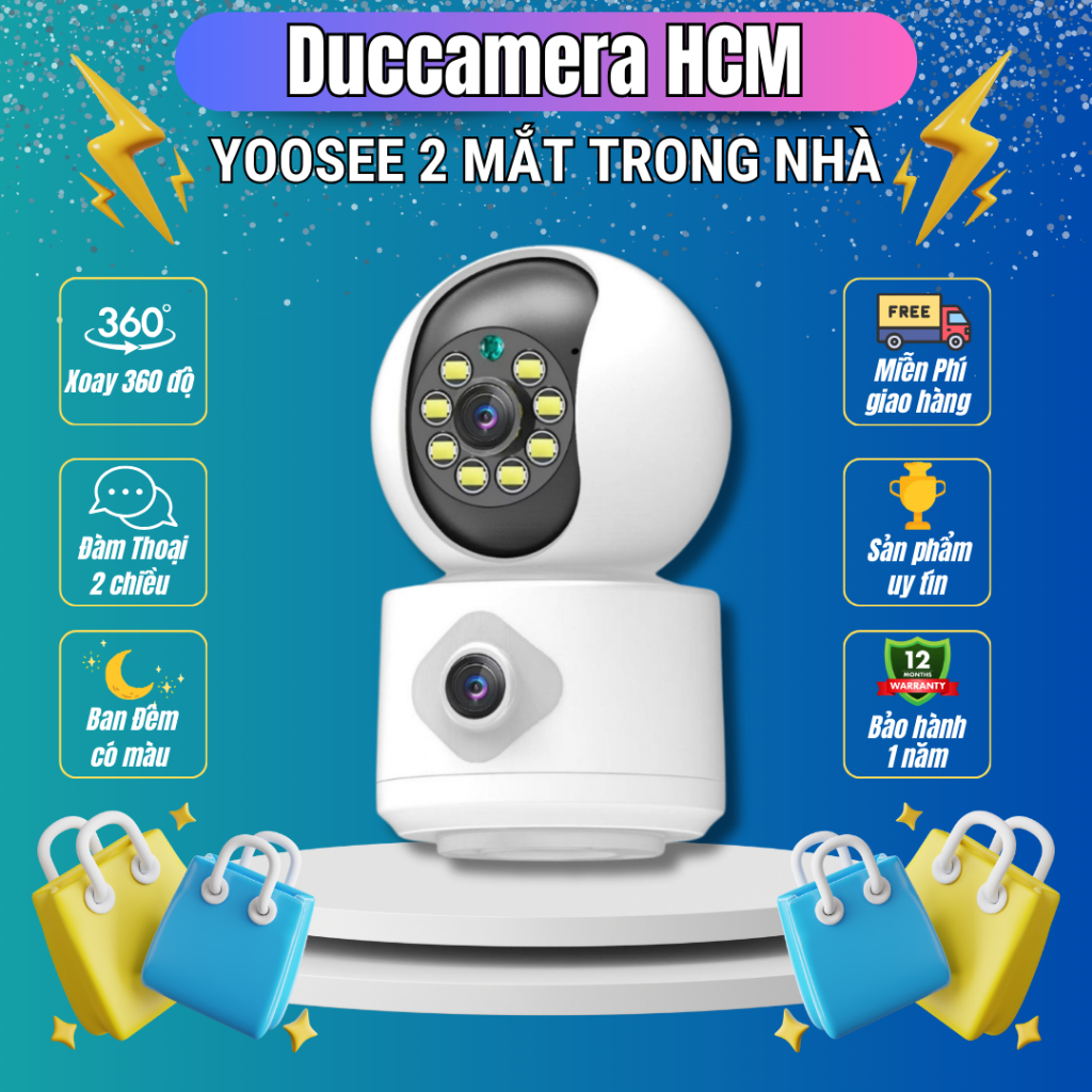 Camera Yoosee wifi trong nhà 2 Mắt Mini 8MP, Bắt sóng wifi bằng Chip ...