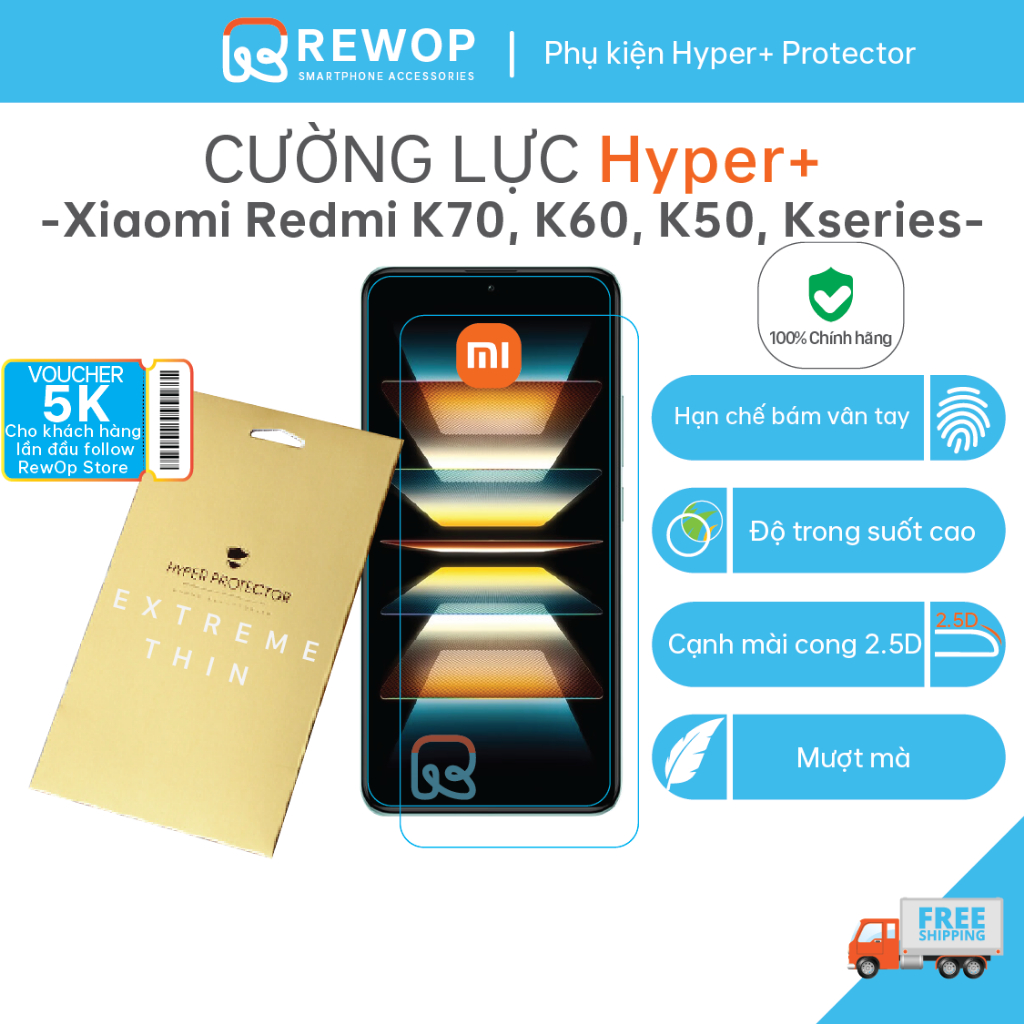 Cường lực HYPER+ cho Xiaomi Redmi K70/70Pro,K70E, K60/60Pro, K50, K50ultra, K40-Trong suốt siêu ...