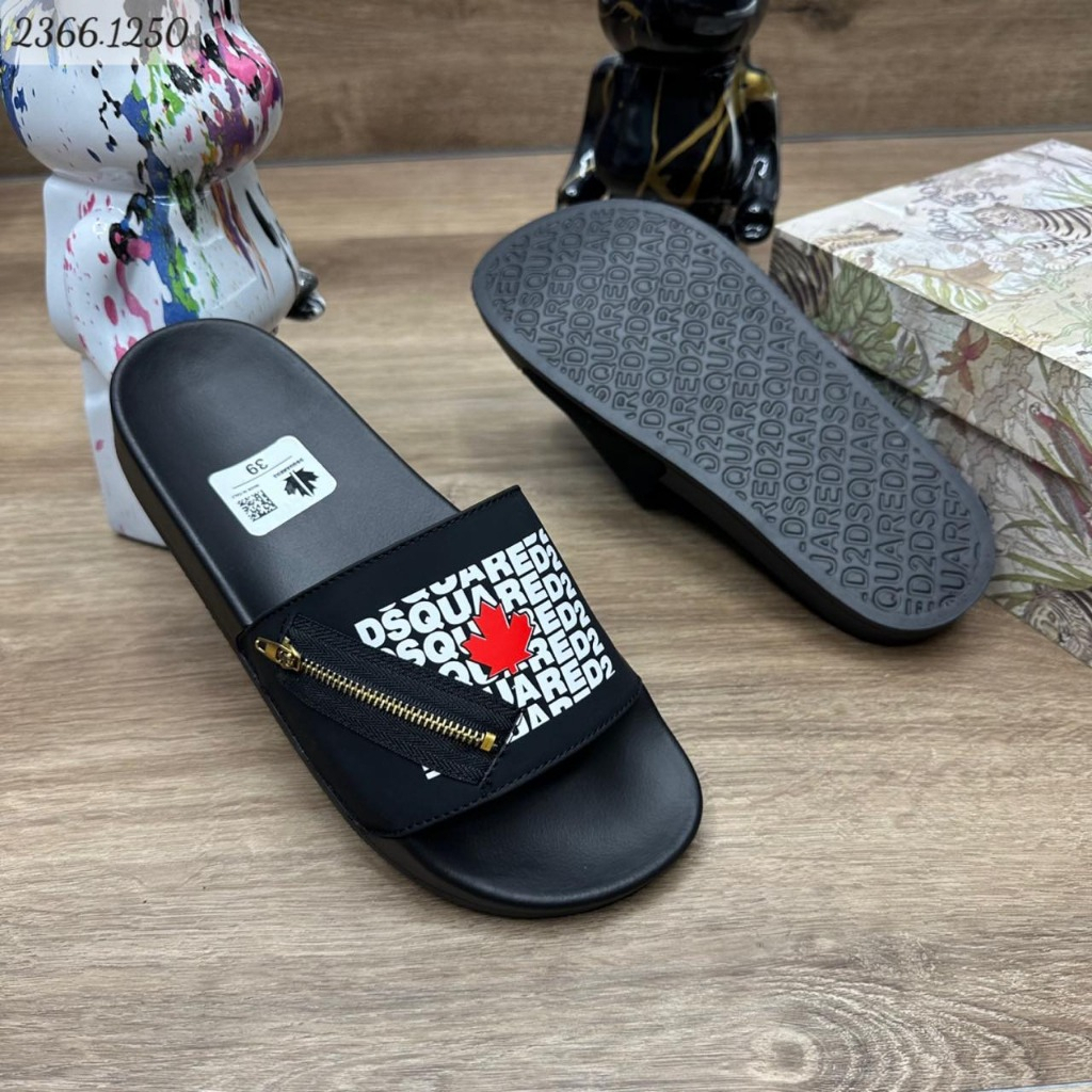 Dép lê quai ngang Dsquared2 DSQ2 Khóa Chéo, DSQ Lá Phong Đỏ hàng nét ...