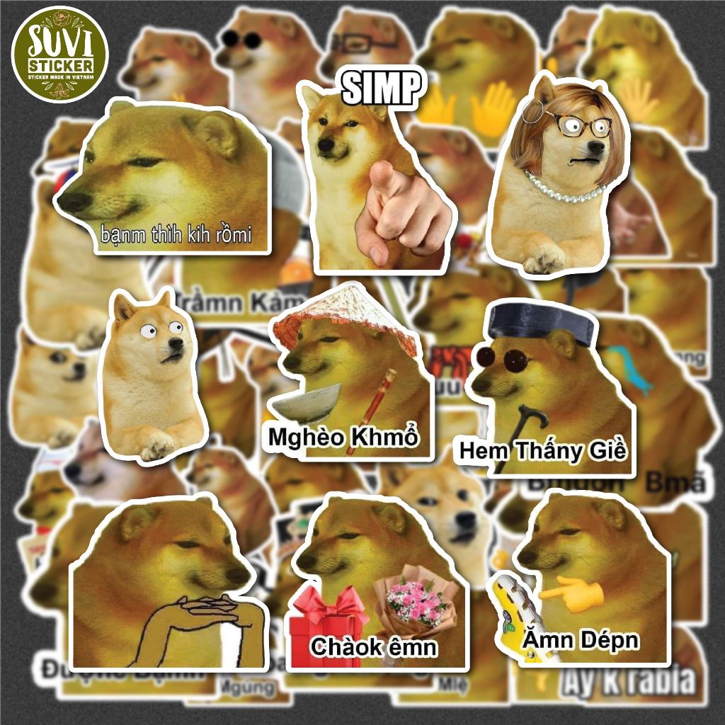 50 Sticker Dog Meme chống nước sticker dán mũ bảo hiểm, laptop, điện ...
