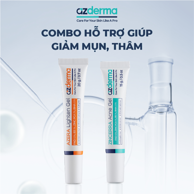 Combo Hỗ Trợ Giúp Giảm Mụn, Thâm Azderma Zincerra Acne Gel 15g ,Azera ...