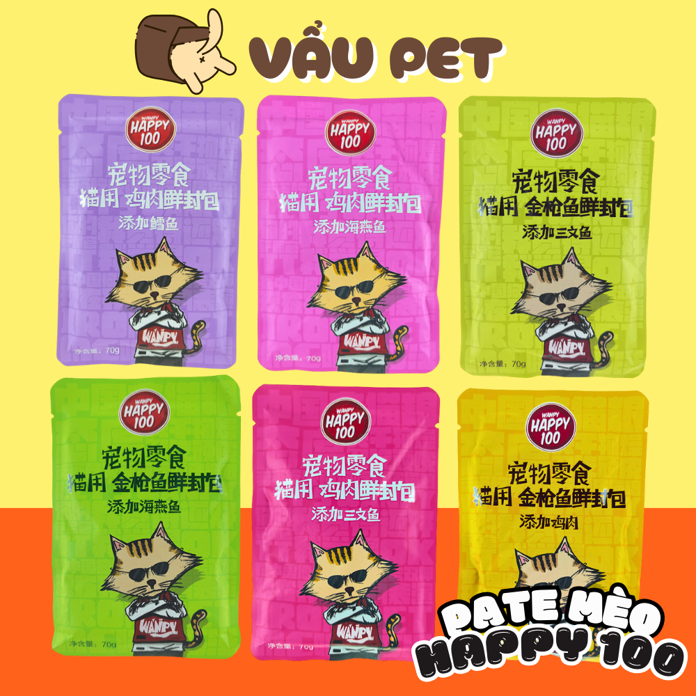 Pate mèo Wanpy Happy 100 gói 70g thức ăn cho mèo dạng súp - Pate Happy ...