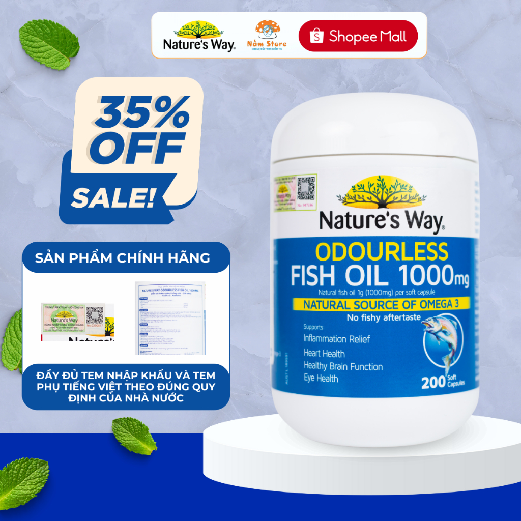 Omega-3 Nature's Way Odourless Fish Oil 1000Mg dầu cá giúp mắt sáng ...