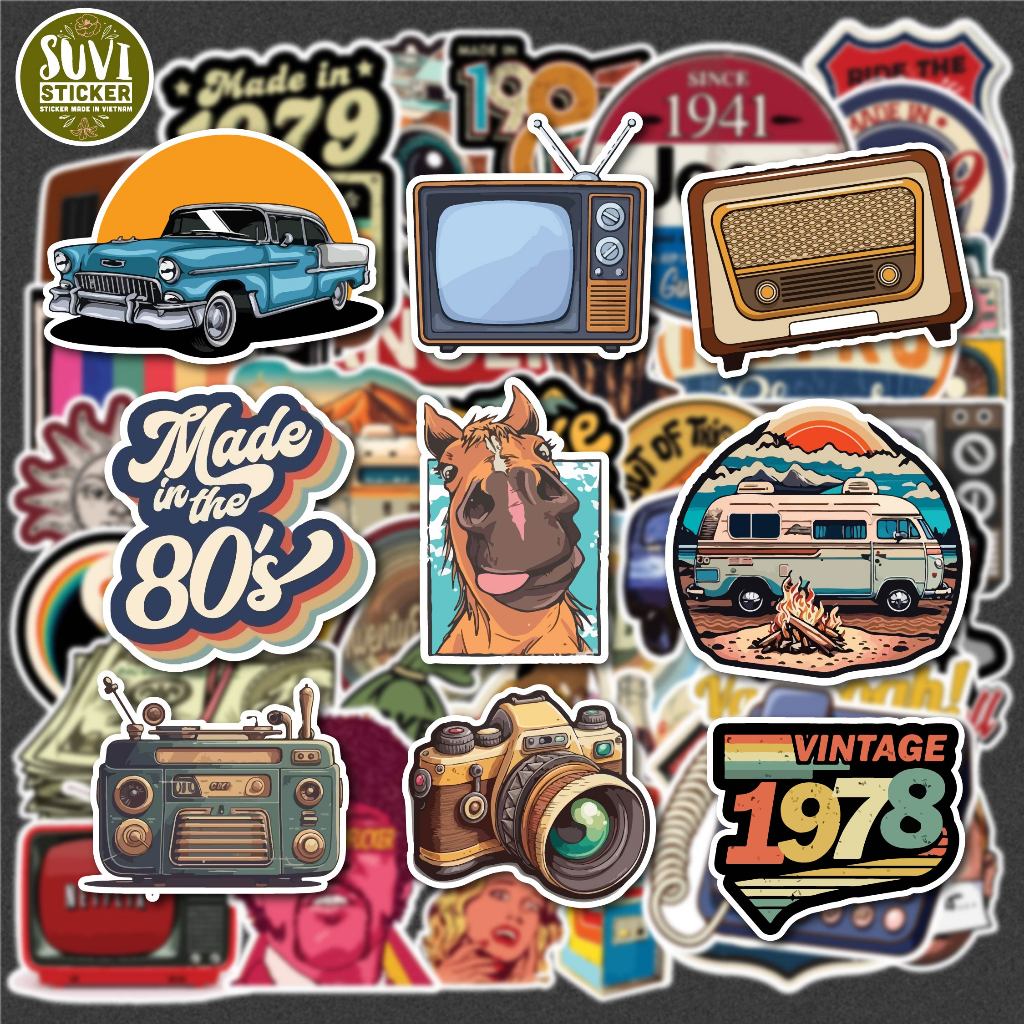 50 Sticker Vintage chống nước sticker dán mũ bảo hiểm, laptop, điện ...