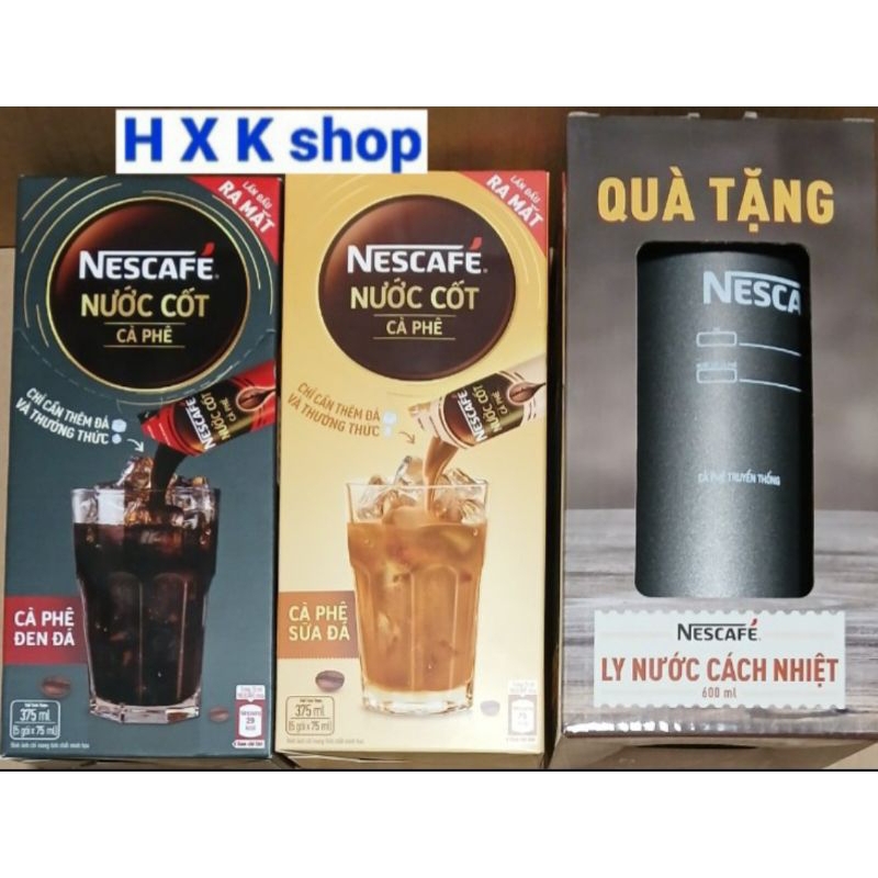 Bộ 2 hộp cốt cà phê đen/ sữa + ly nescafe giữ nhiệt 600ml(không ống hút ...
