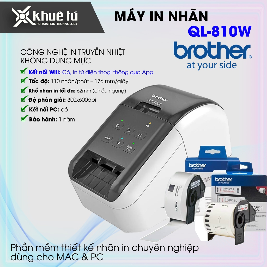 Máy in nhãn Brother QL-810W Kết Nối In Qua Wifi - BH chính hãng - Tặng ...