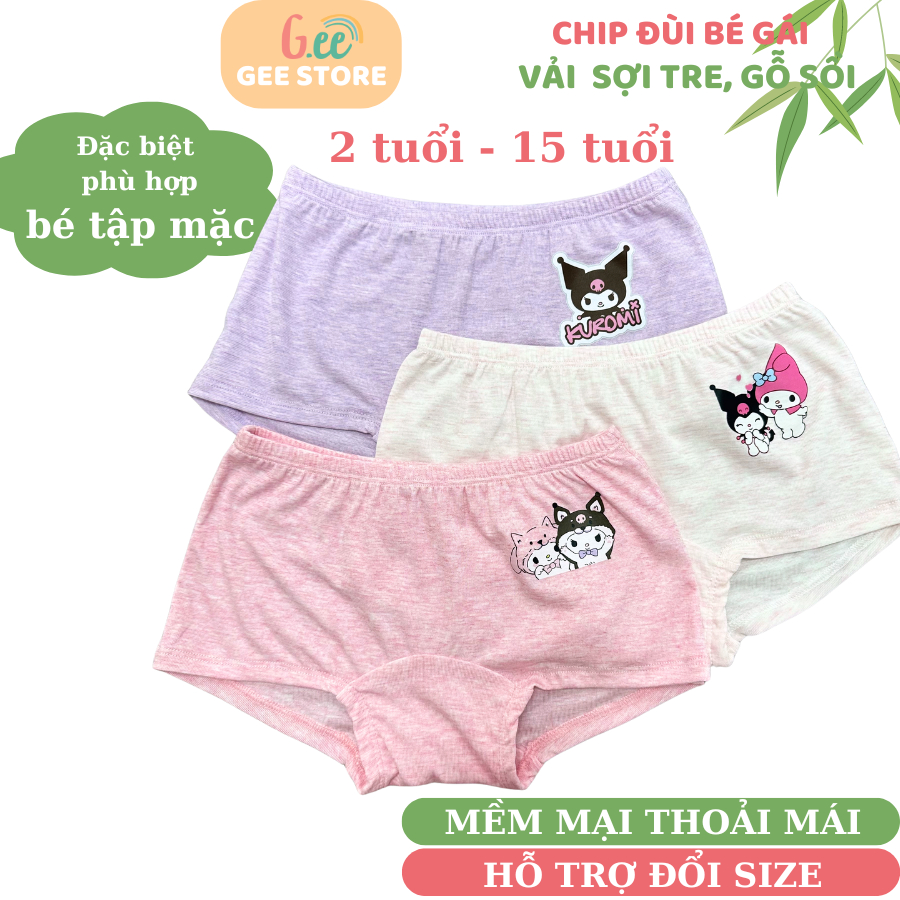 Chip đùi bé gái Gee, set 3 quần lót bé gái vải sợi tre mỏng mát thấm ...