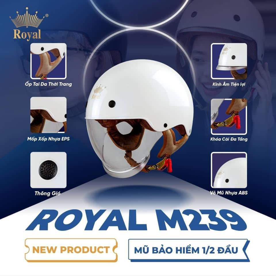 Mũ bảo hiểm 1/2 kính âm Royal M239 chính hãng bảo hành 12 tháng ...