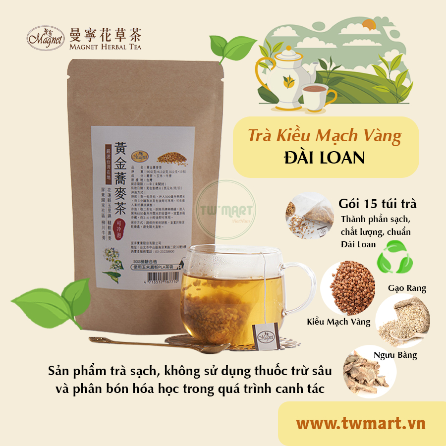 [Magnet tea] Trà kiều mạch vàng, gạo lứt, ngưu bàng Đài Loan pha nóng ...